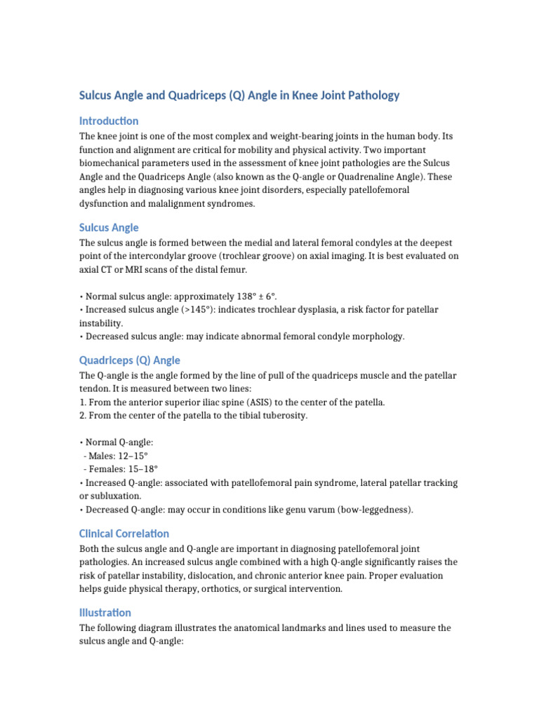 Sulcus Q Angle Knee Joint Pathology | PDF