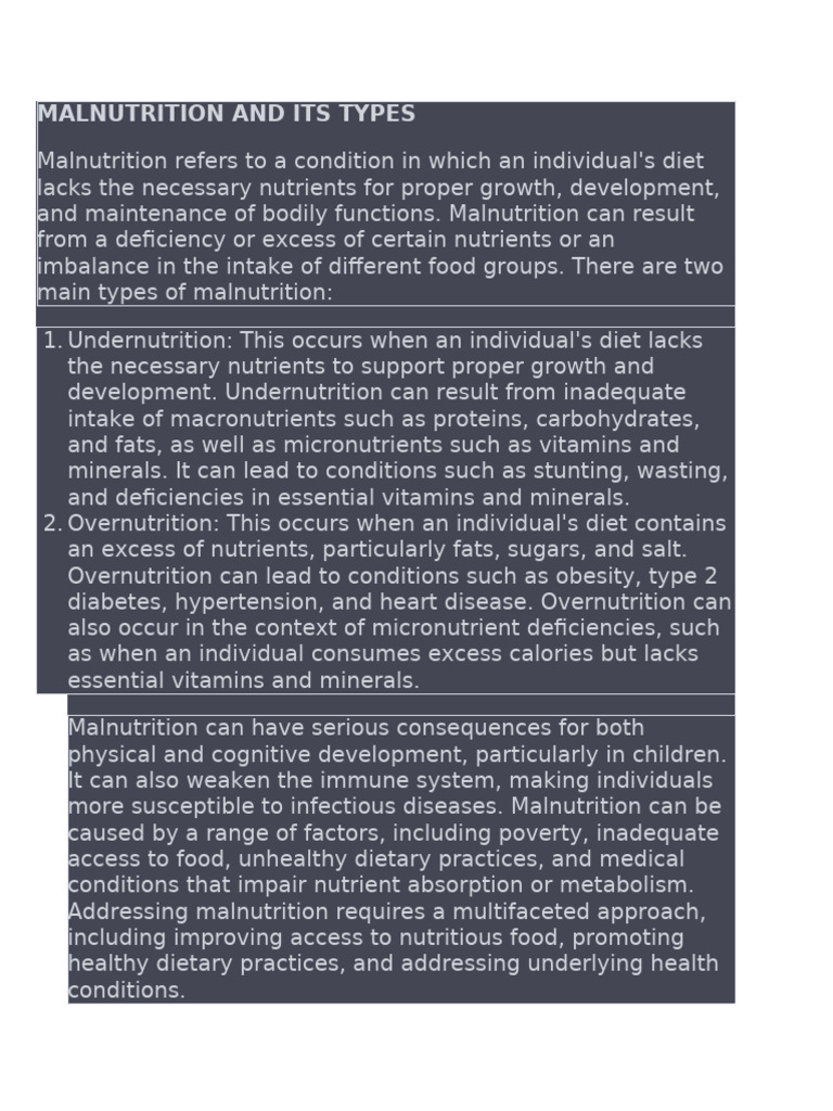 Malnutrition and Its Types | PDF