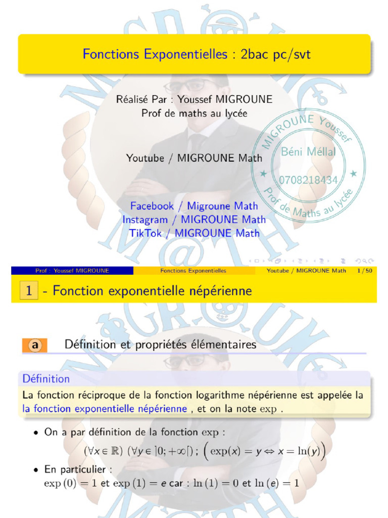 Fonctions Exponentielle 2bac PC SVT 2023 | PDF
