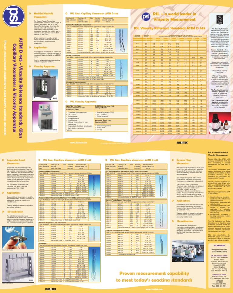 Viscometer and Oil Standard Brochure | PDF | Viscosity | Chemical ...