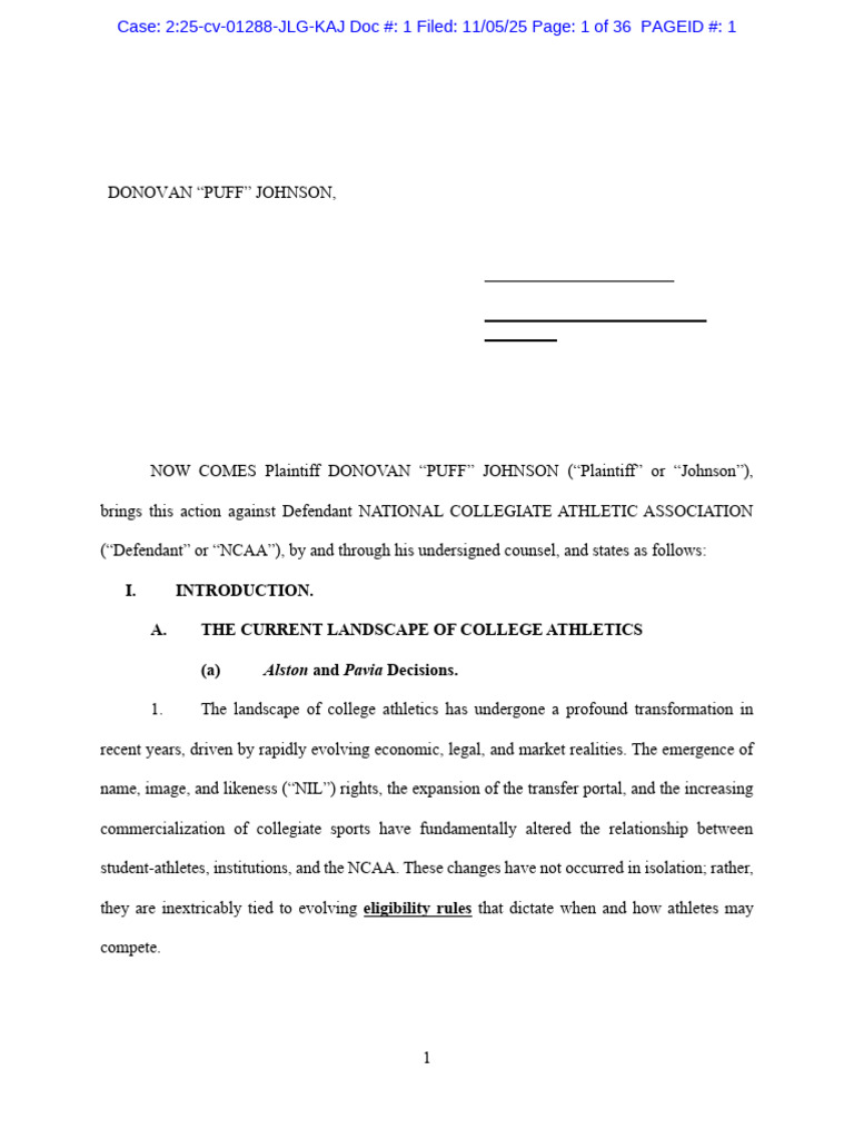 Puff Johnson's NCAA Lawsuit Overview | PDF | National Collegiate ...