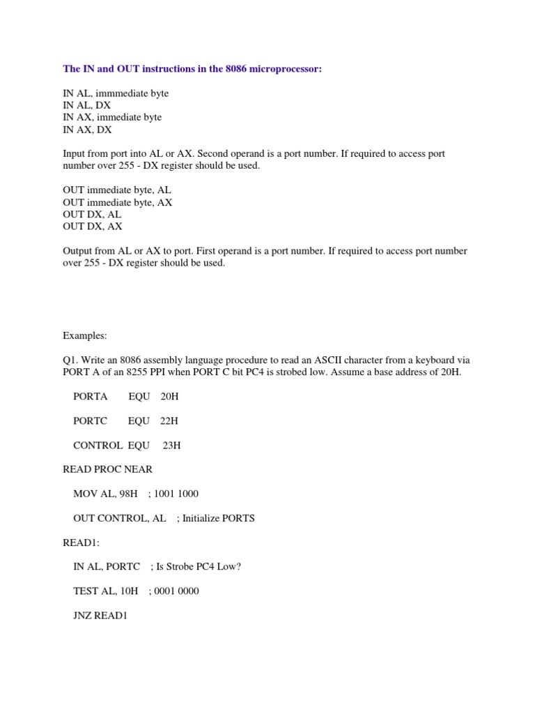 The IN and OUT Instructions in The 8086 Microprocessor | PDF | Input/Output | Central Processing ...