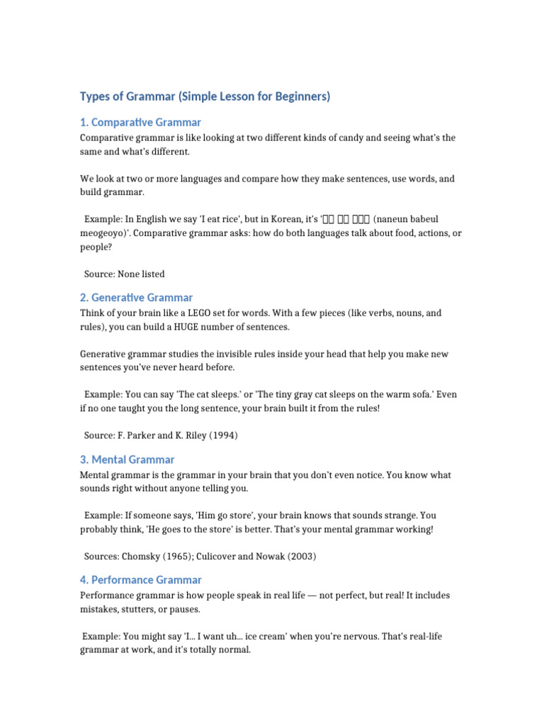 Beginner's Guide to Grammar Types | PDF | Grammar | English Language