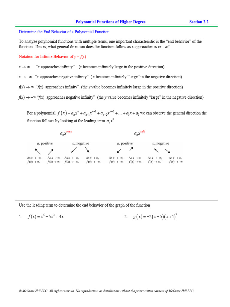 2.2 Polynomial Functions of Higher Degree | PDF | Zero Of A Function ...