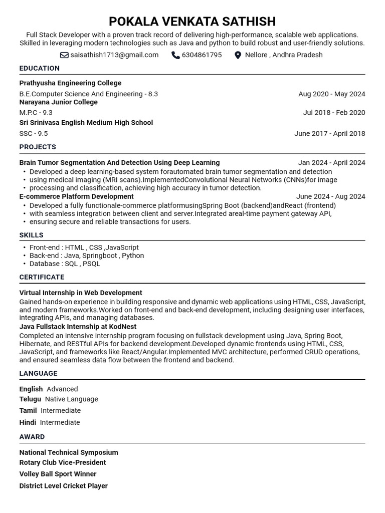 Pokala Venkata Sathish - Resume | PDF | Web Development | Software Engineering