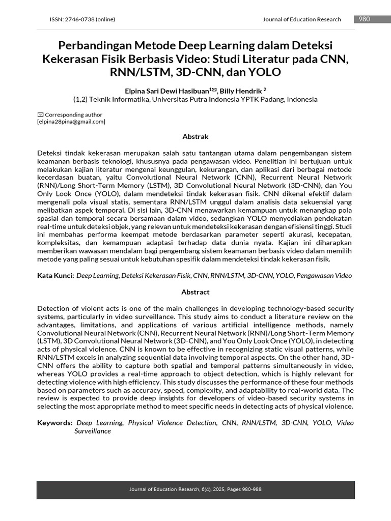 Perbandingan Metode Deep Learning Dalam DeteksiKekerasan Fisik Berbasis Video Studi Literatur ...