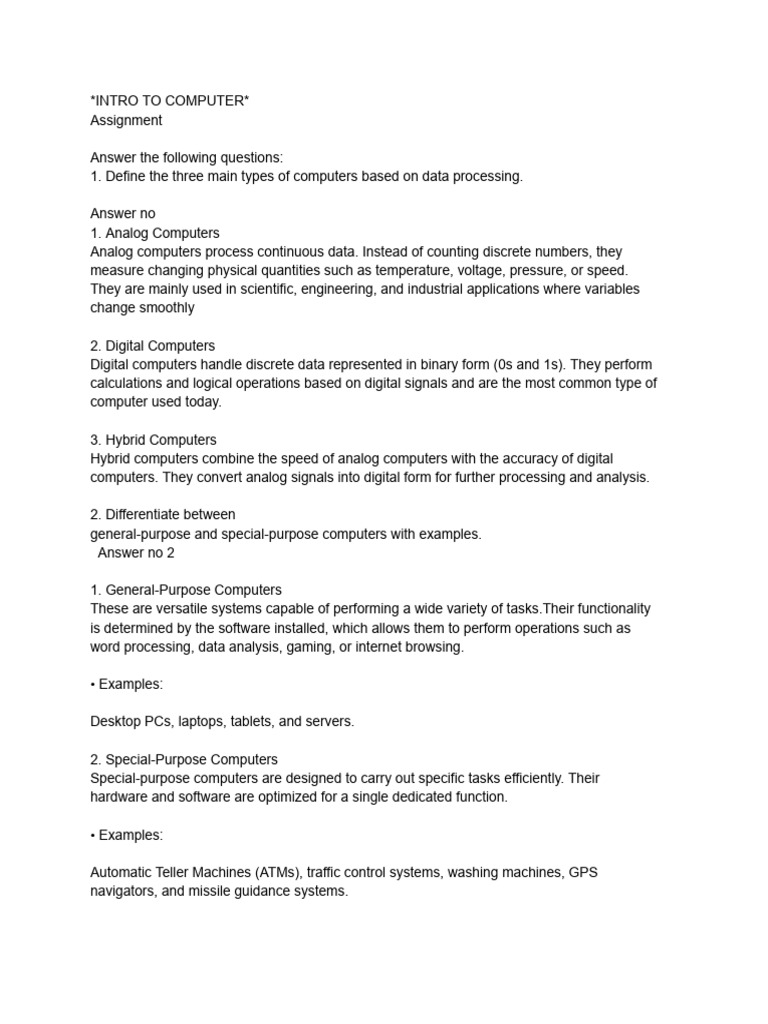 Csc 101 Assignment | PDF | Mainframe Computer | Microcomputers