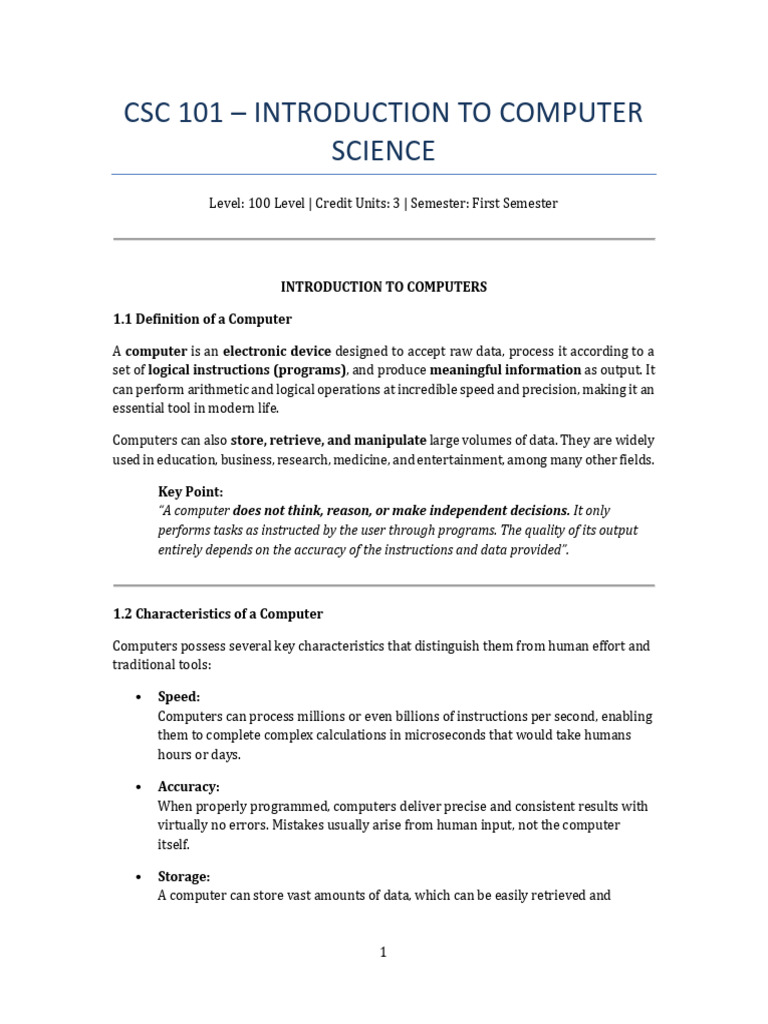 Csc101_intro to Computer Science_manual-1 | PDF | Byte | Operating System