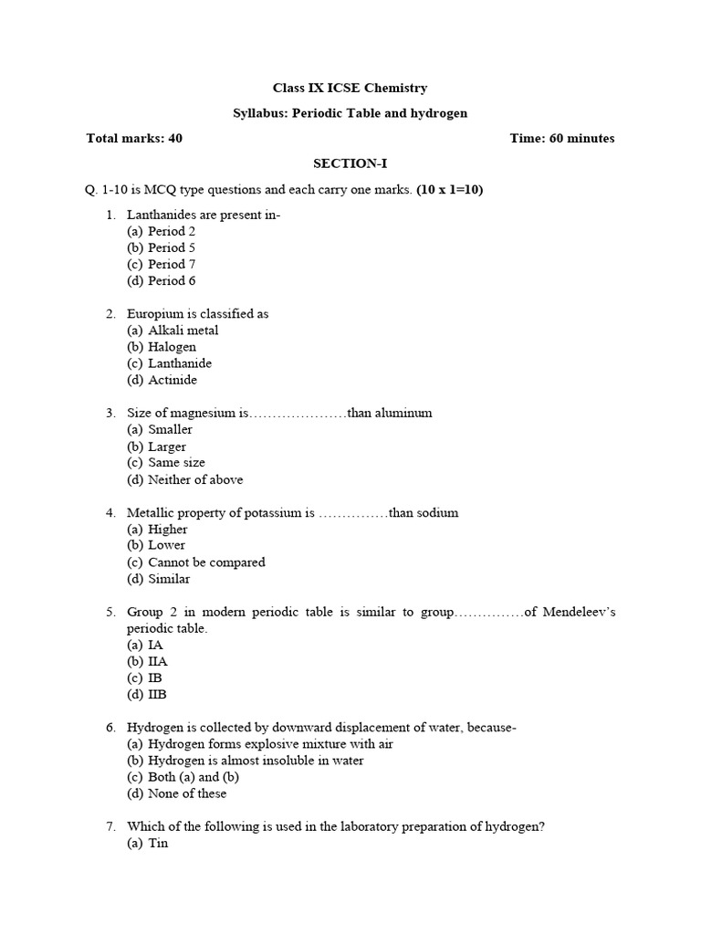 Class IX ICSE Chemistry: Periodic Table | PDF | Periodic Table ...