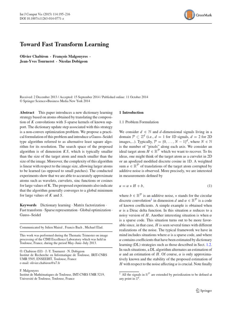 Fast Transform Learning Algorithm | PDF | Convolution | Mathematical ...