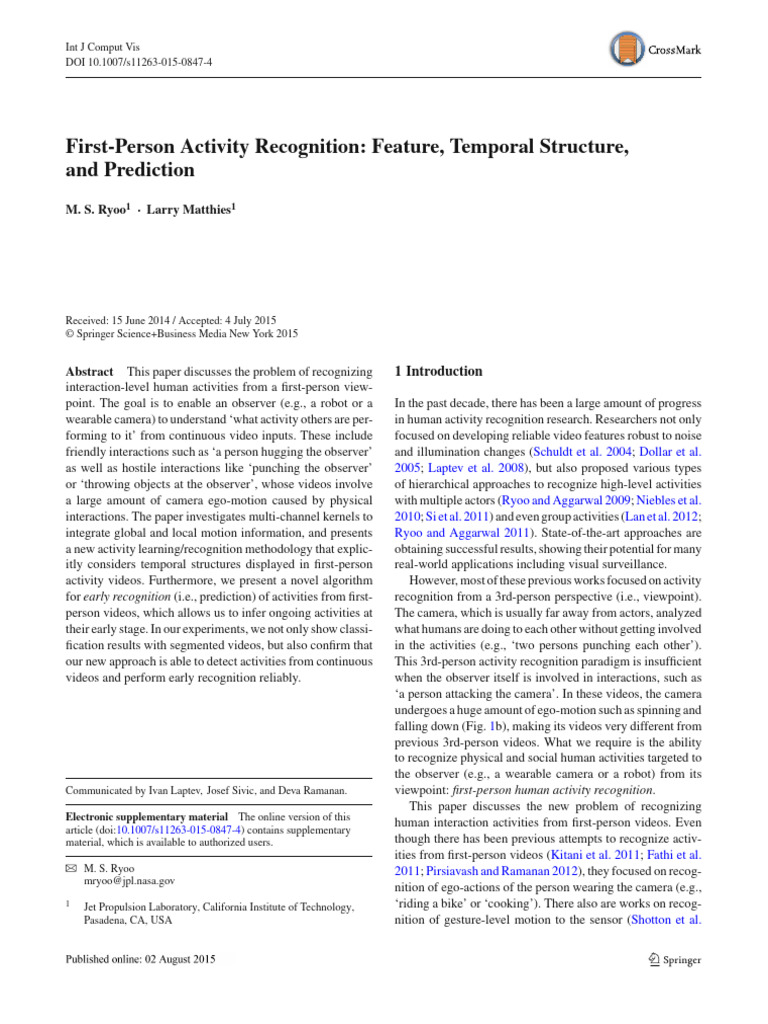 First-Person Activity Recognition Feature, Temporal Structure | PDF ...