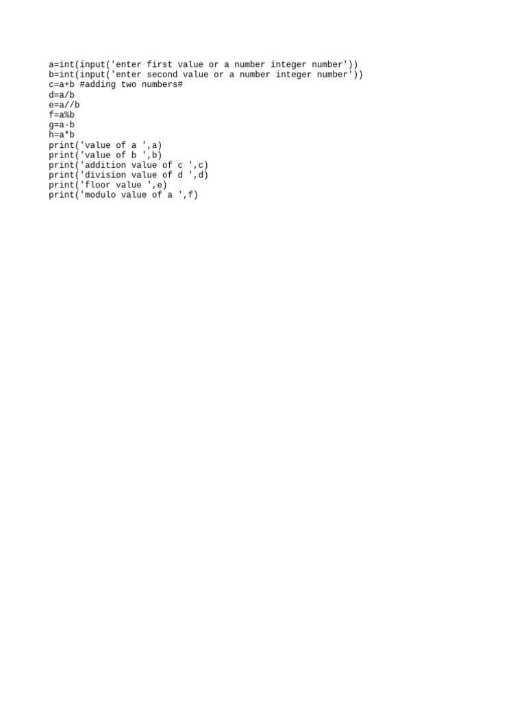 Python Basic Arithmetic Operations | PDF