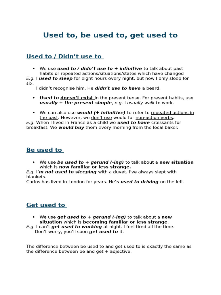 Used To, Be Used To, Get Used To | PDF