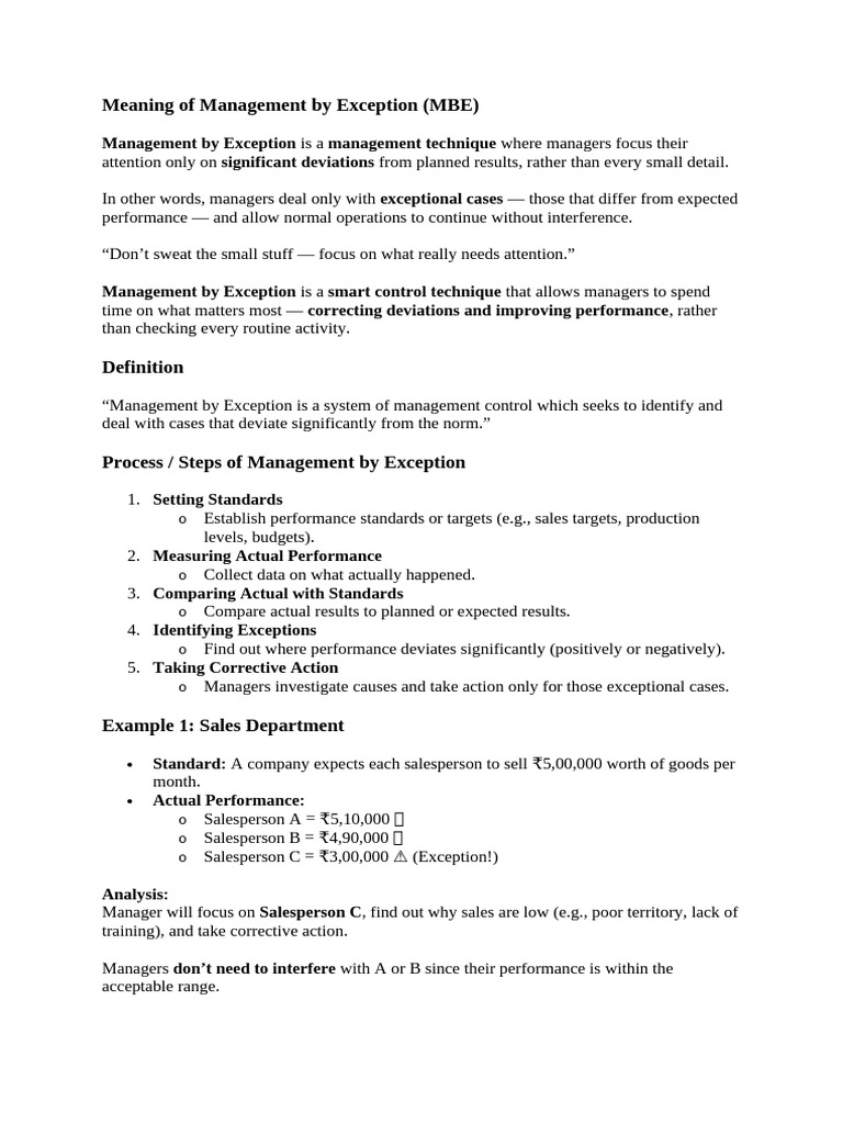 Management by Exception | PDF