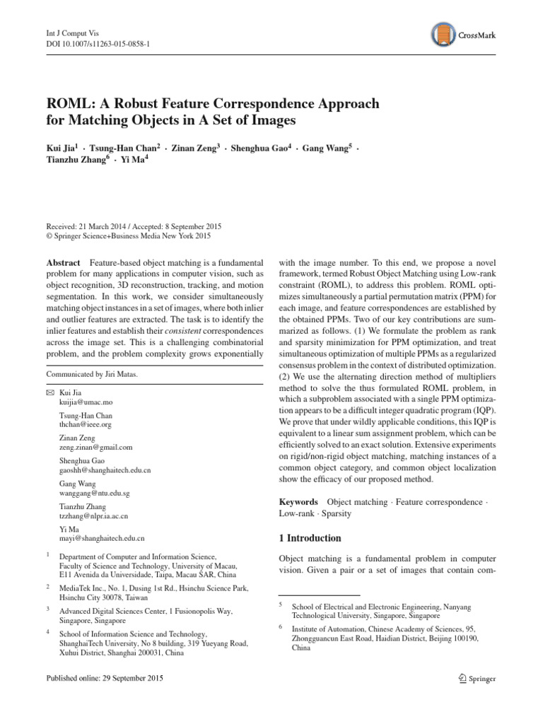 ROML A Robust Feature Correspondence Approach | PDF | Principal ...