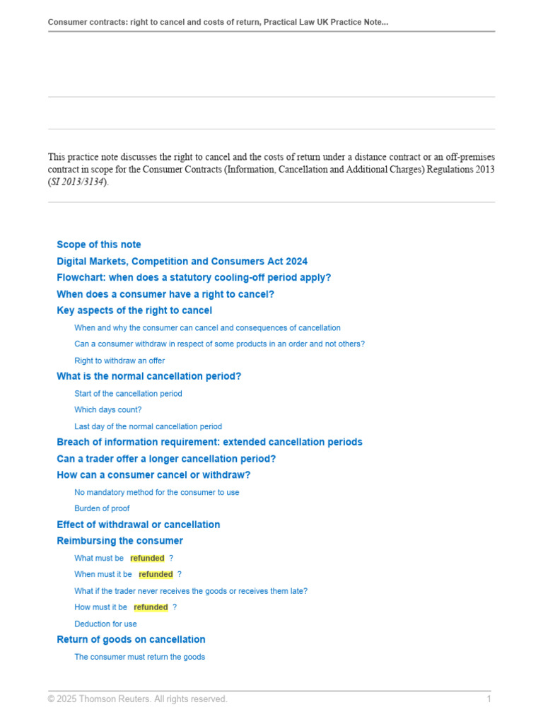 Consumer Contracts Right To Cancel and Costs of Return | PDF | Goods ...