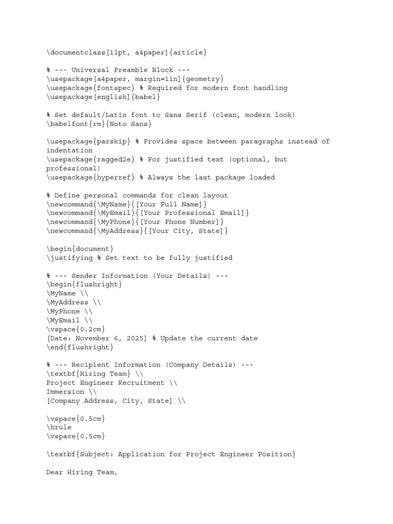 Project Engineer Application Letter | PDF | Reliability Engineering ...