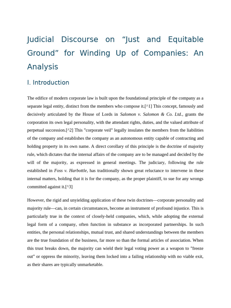 Just and Equitable Winding Up Analysis | PDF | Legal Remedy | Piercing ...