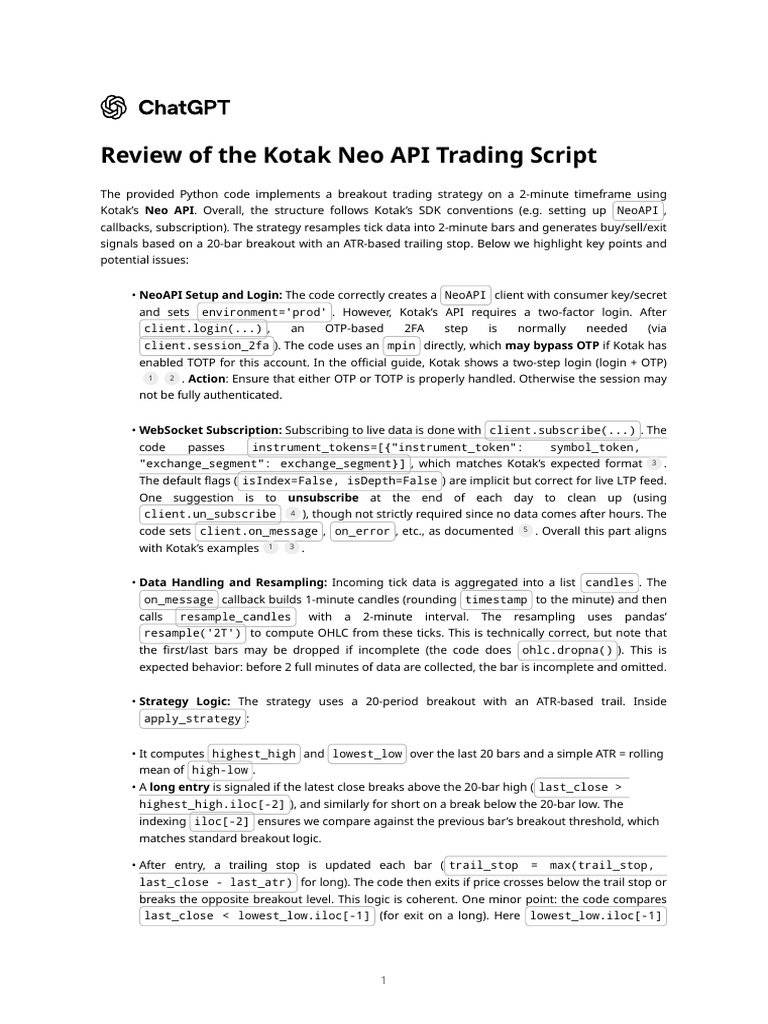Review of the Kotak Neo API Trading Script | PDF | Computer Engineering ...