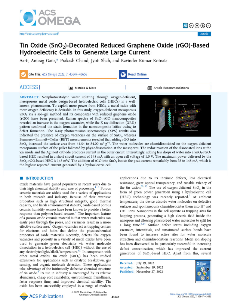 Tin Oxide (Sno2) Decorated Reduced Graphene Oxide (Rgo) Based ...