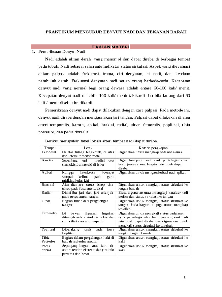 Praktikum Mengukur Denyut Nadi Dan Tekanan Darah | PDF