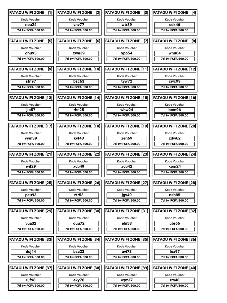 Voucher-FATAOU WIFI ZONE-1-semaine--vc-300-11.03.25-7Jour | PDF