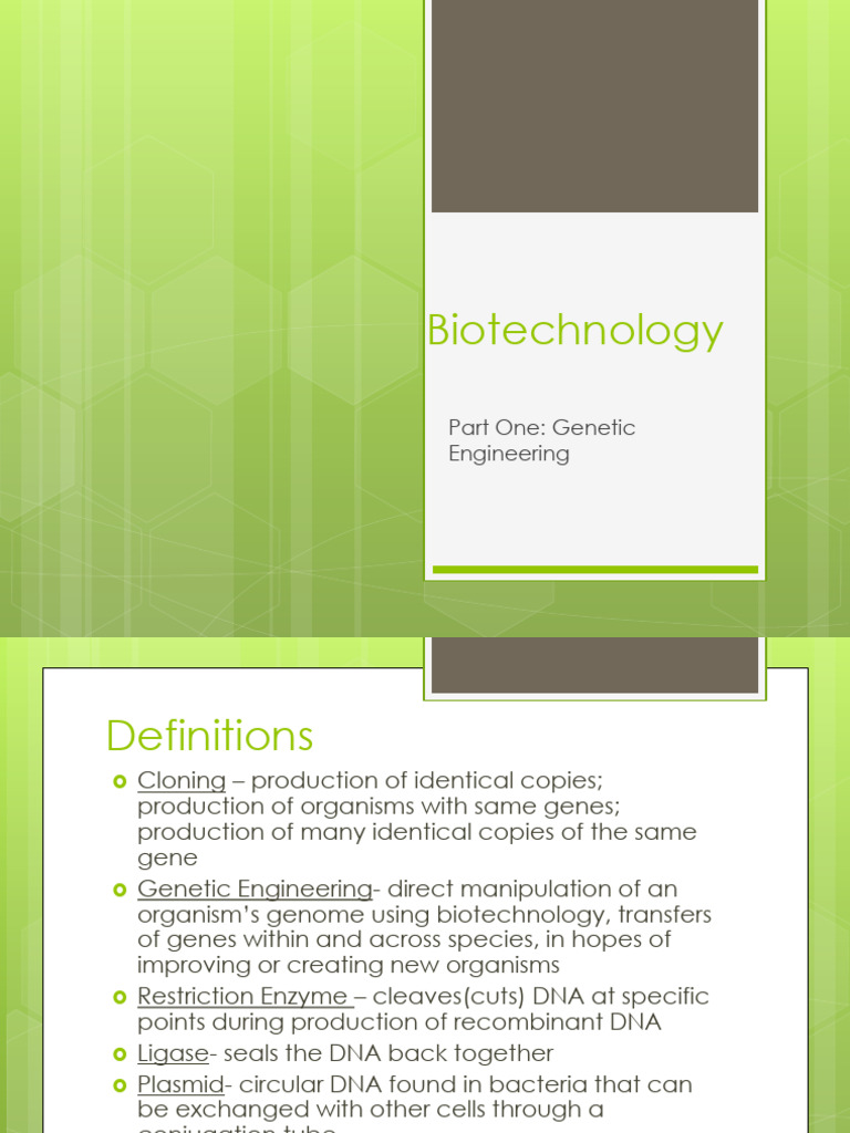 Biotechnology Part One Genetic Engineering Presentation | PDF ...
