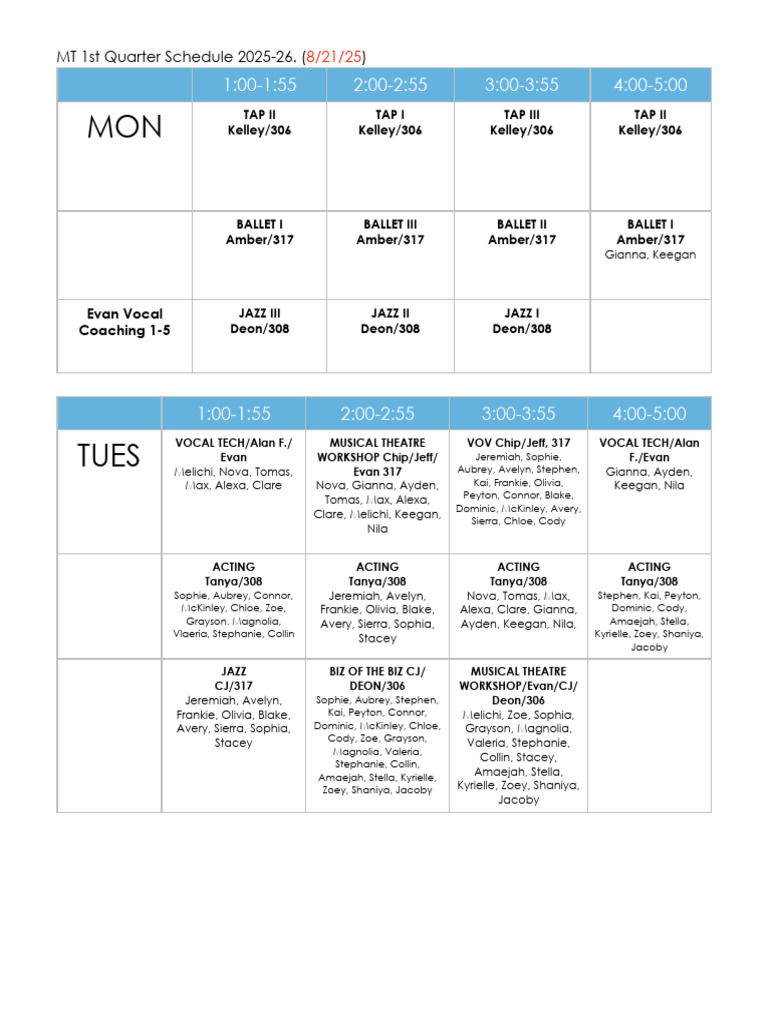 MT Schedule 1Q 2025-26 | PDF