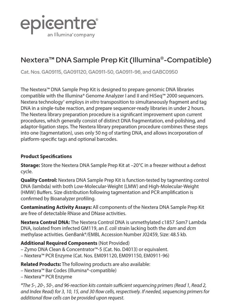 Nextera™ DNA Sample Prep Kit Epicentre | PDF | Polymerase Chain ...