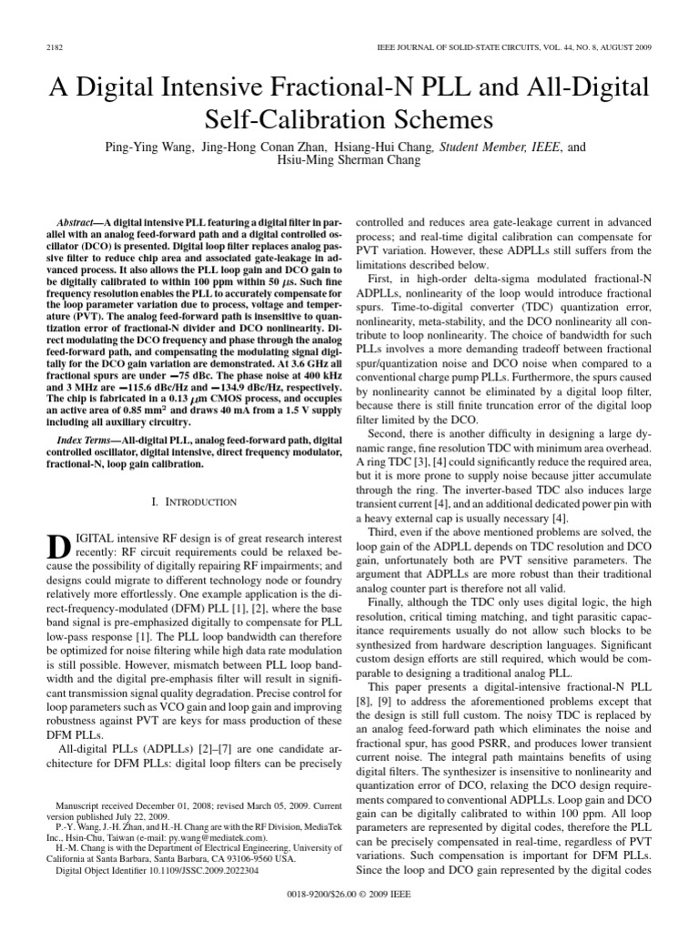 A Digital Intensive Fractional-N PLL and All-Digital Self-Calibration ...