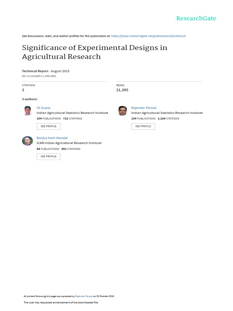 Significance of Experimental Designs in Agricultural Research | PDF ...