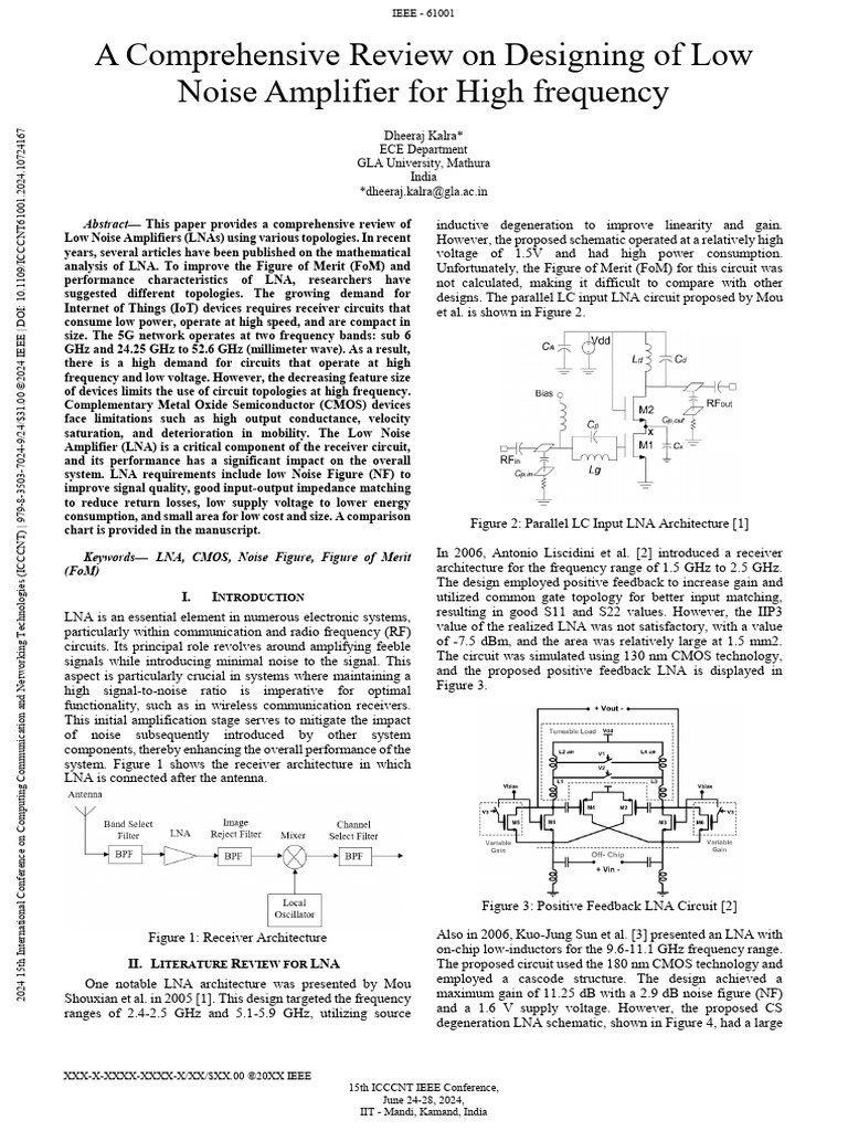 A Comprehensive Review On Designing of Low Noise Amplifier For High ...