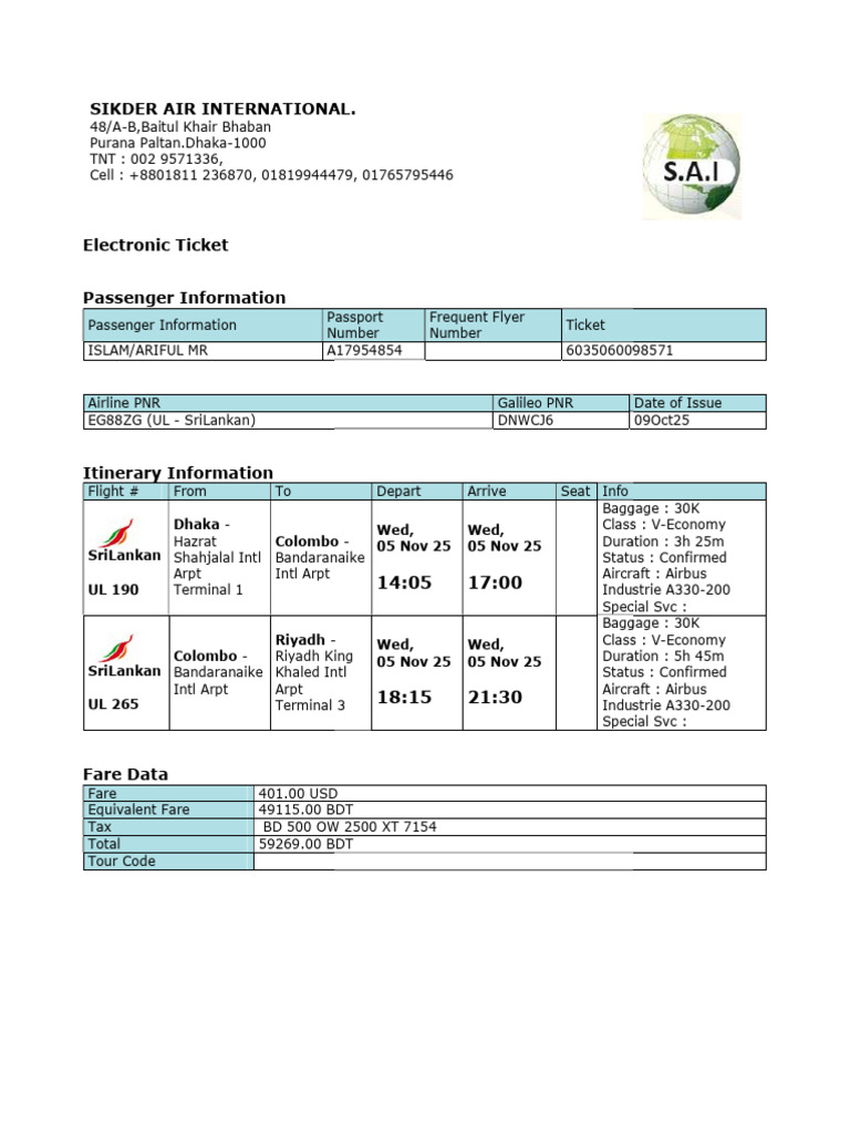 Ariful Islam Tkt Ref Alamin Vi | PDF | Airliner | Airbus