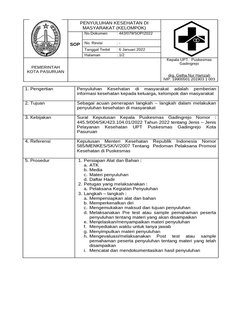 Sop Penyuluhan Kelompok+Dt.revisi | PDF