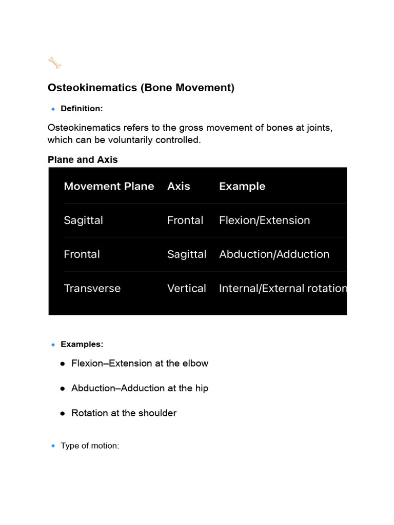Osteokinematics: Definition and Examples | PDF
