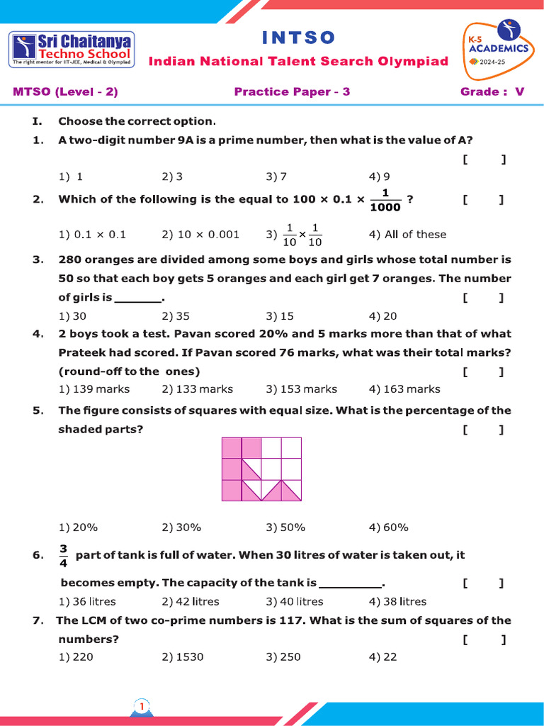MTSO Question Paper-3 - Grade - 5 (Level-2) | PDF