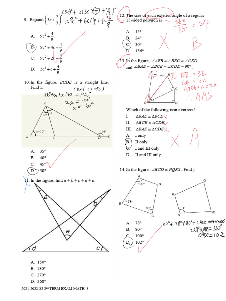 2021-2022 Math 2nd Term Exam Questions | PDF | Euclidean Geometry ...