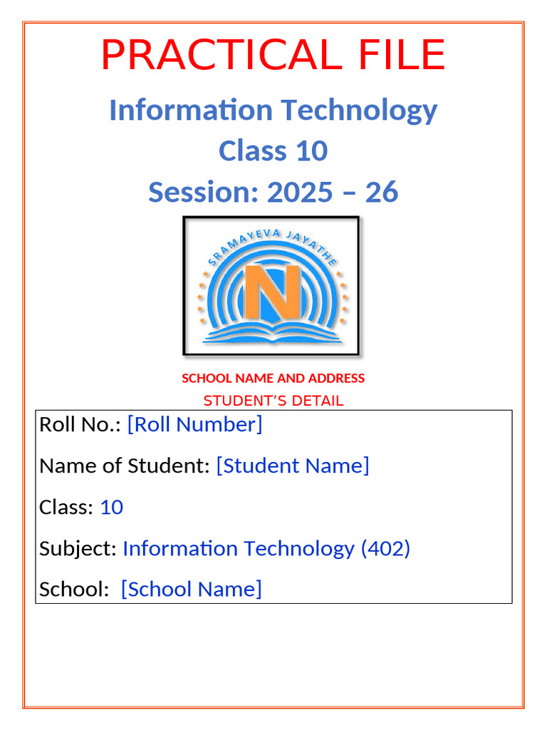 Class X - IT Practicals 1 To15 - Portfolio 2025-26 | PDF | Table ...