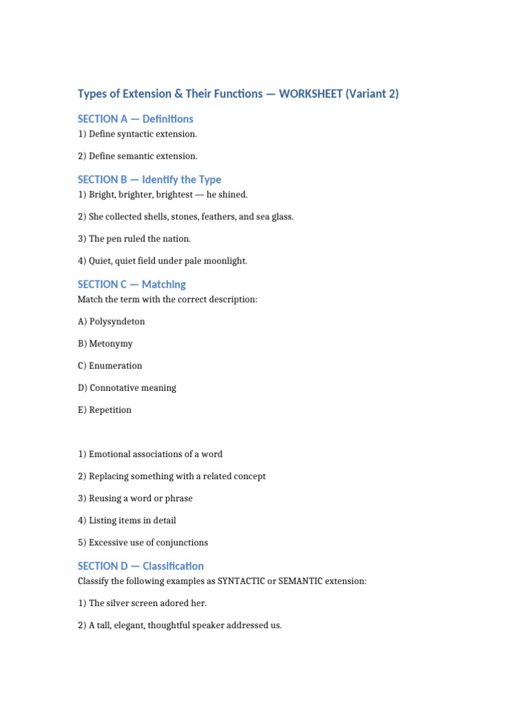 Extension Worksheet Variant2 | PDF