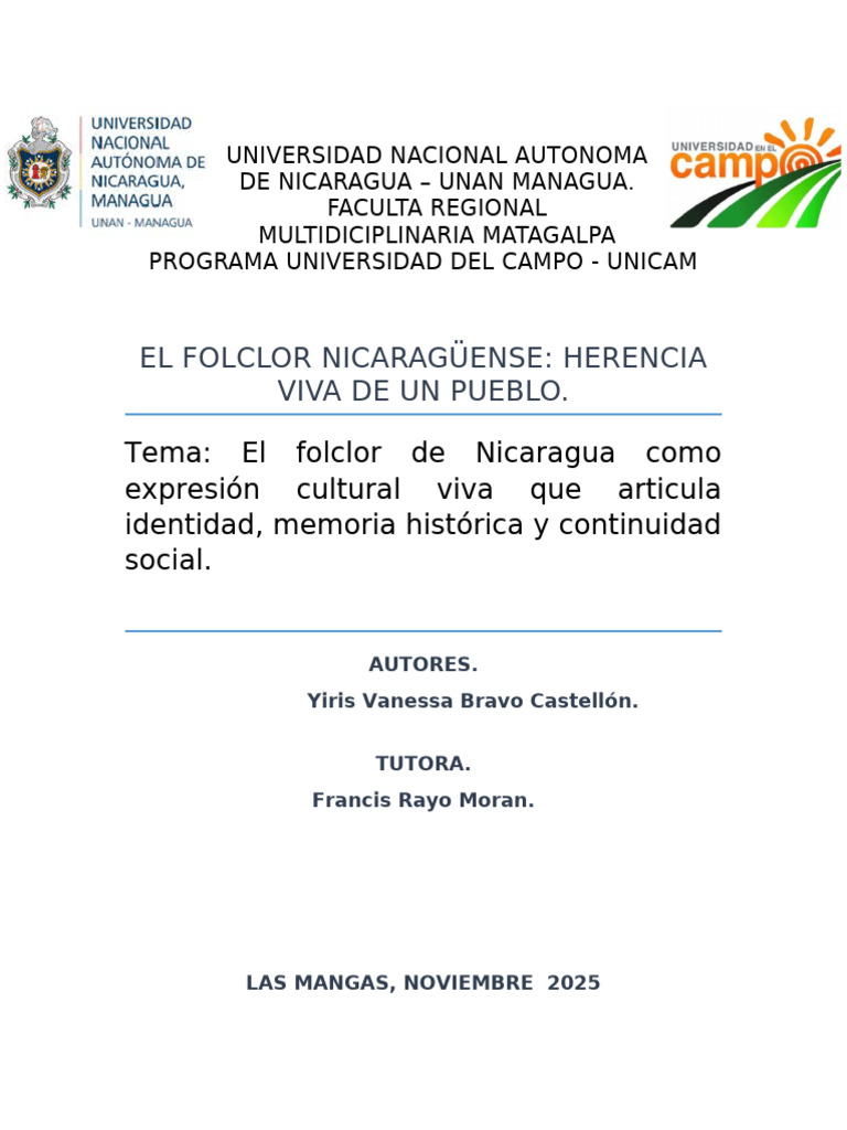 Ensayo de Floclor Nicaraguense - Yiris Bravo | PDF | Nicaragua | Folklore