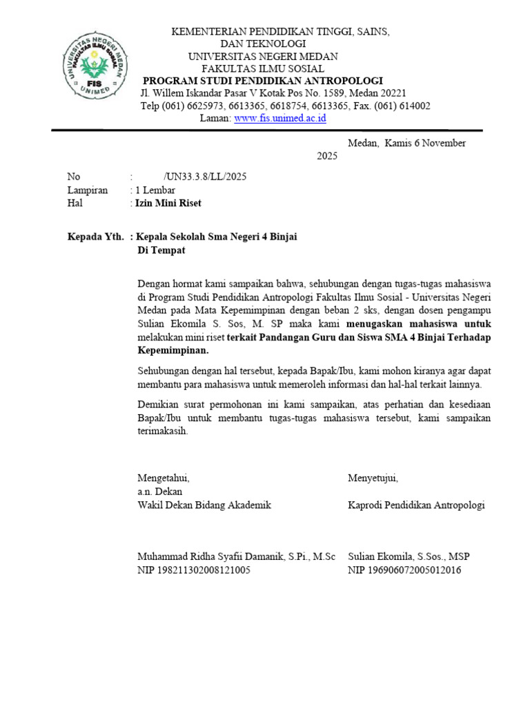 Format Surat Izin Mini Riset | PDF