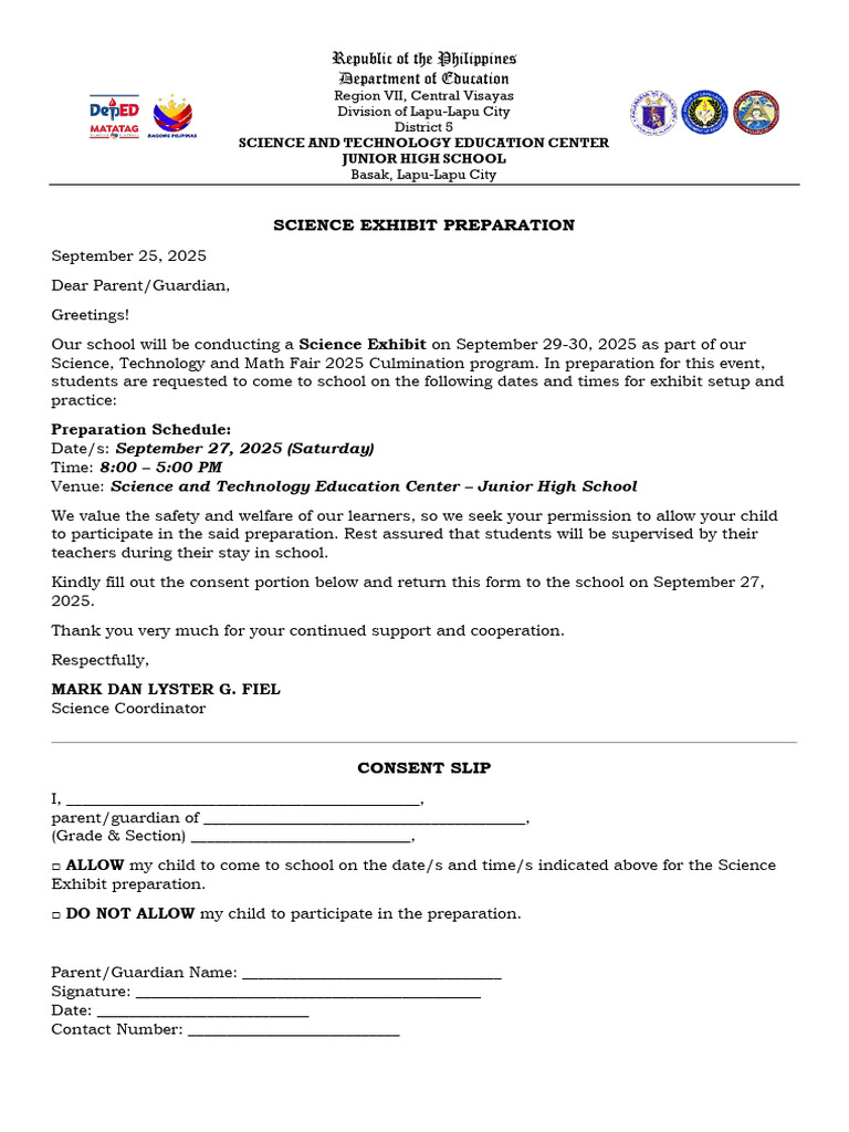 Parental Consent Form Sci Exhibit | PDF | Human Development | Youth