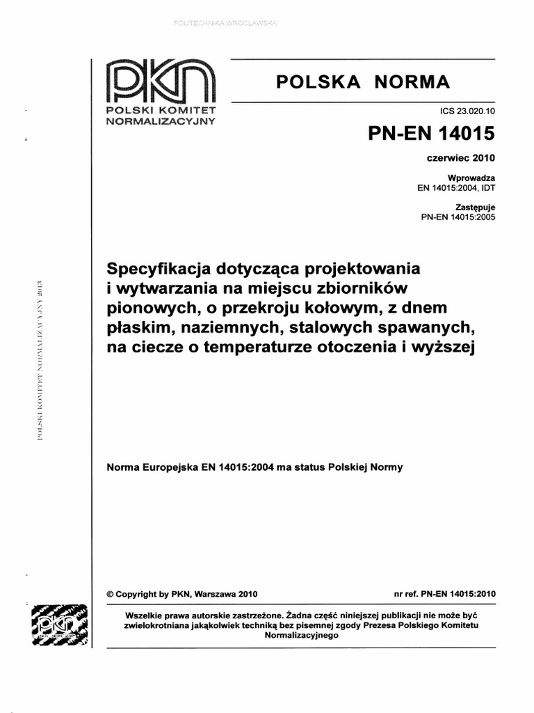 PN en 14015 Specyfikacja Projektowania I Wytwarzania Zbiorników | PDF