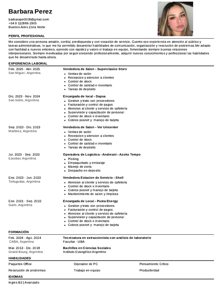 CV Barbara Perez | PDF | Business