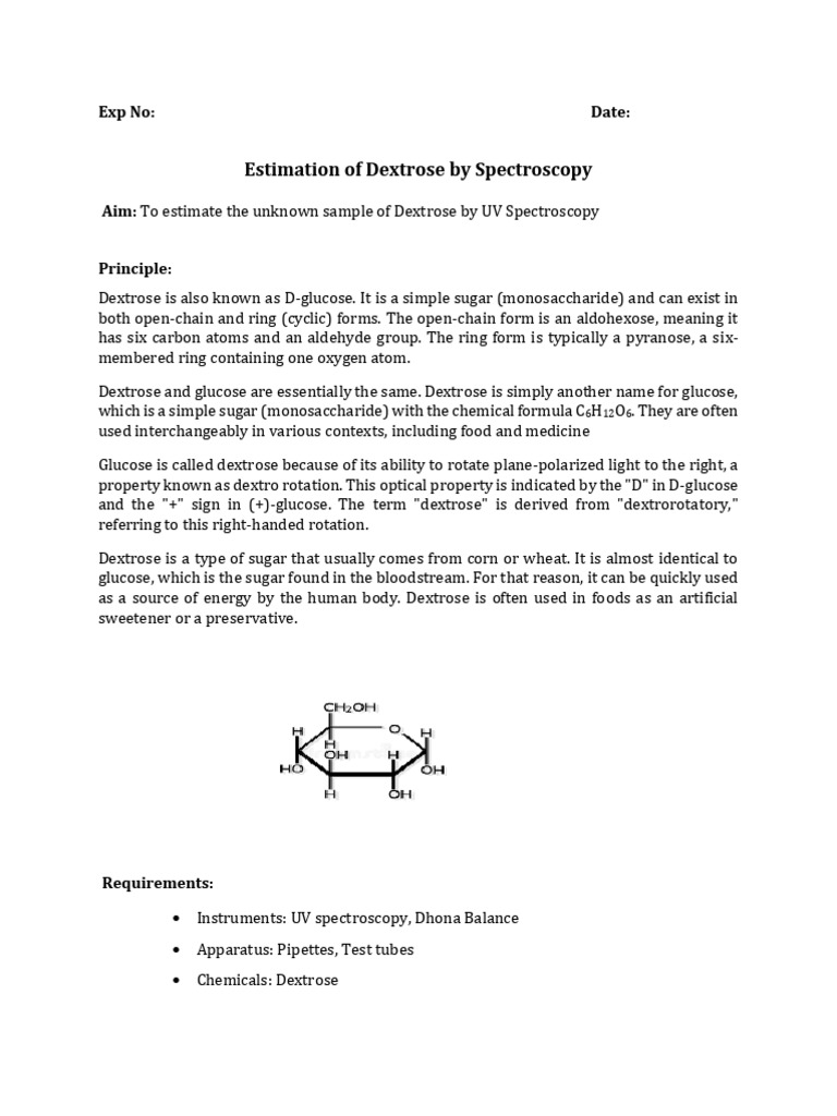 Estimating Dextrose via UV Spectroscopy | PDF | Glucose | Chemistry