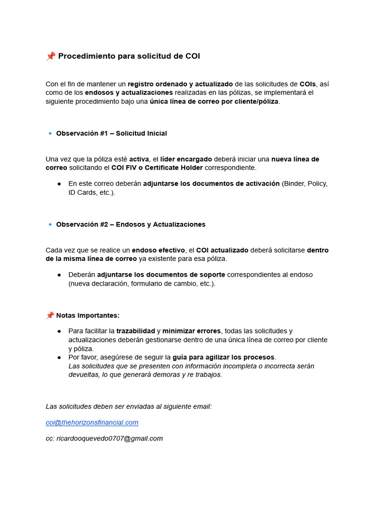 ? Procedimiento para Solicitud de COI. | PDF