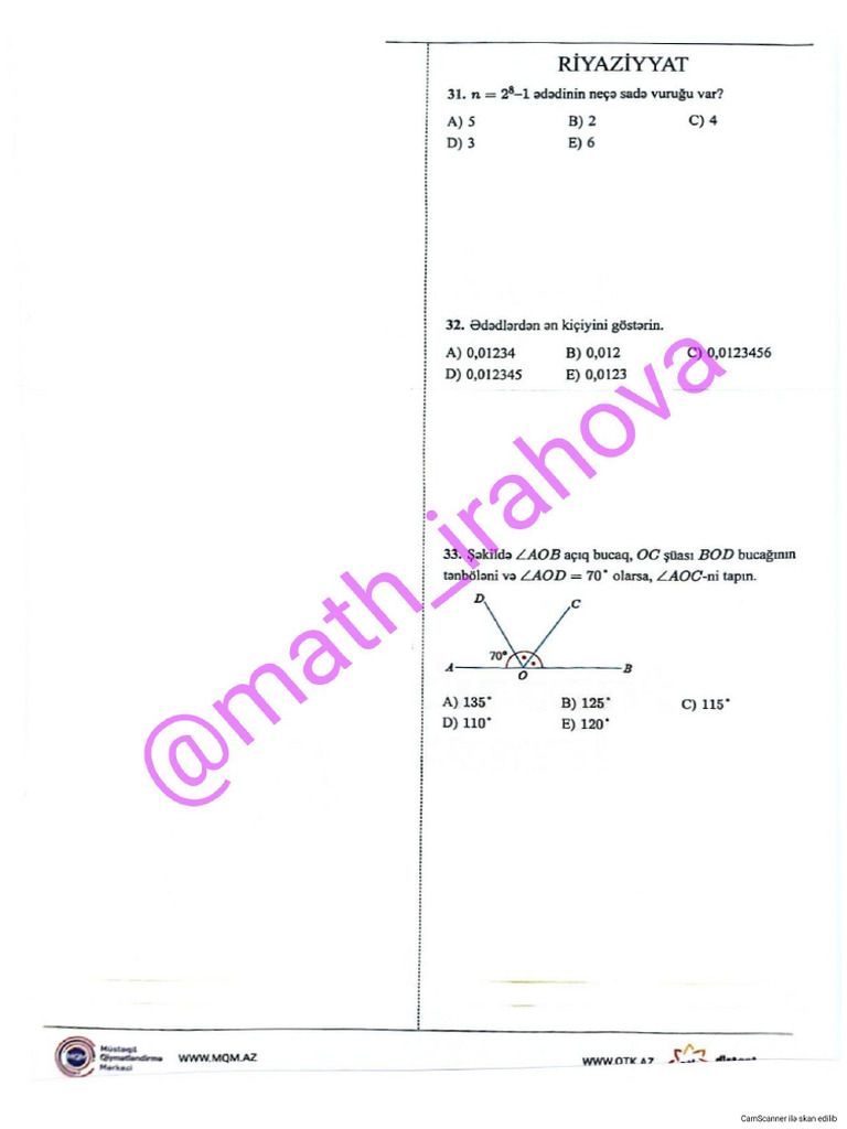 02.11.2025 OTK 8-Ci Sinif Buraxılış Riyaziyyat +cavab | PDF