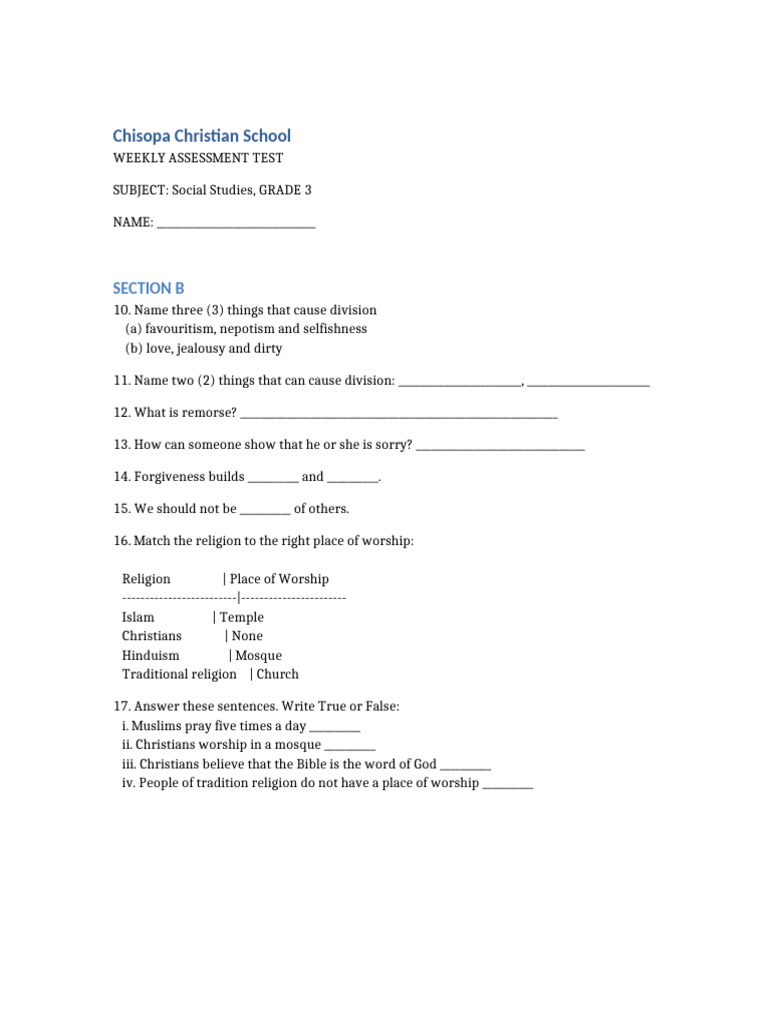 Grade 3 Social Studies Assessment | PDF