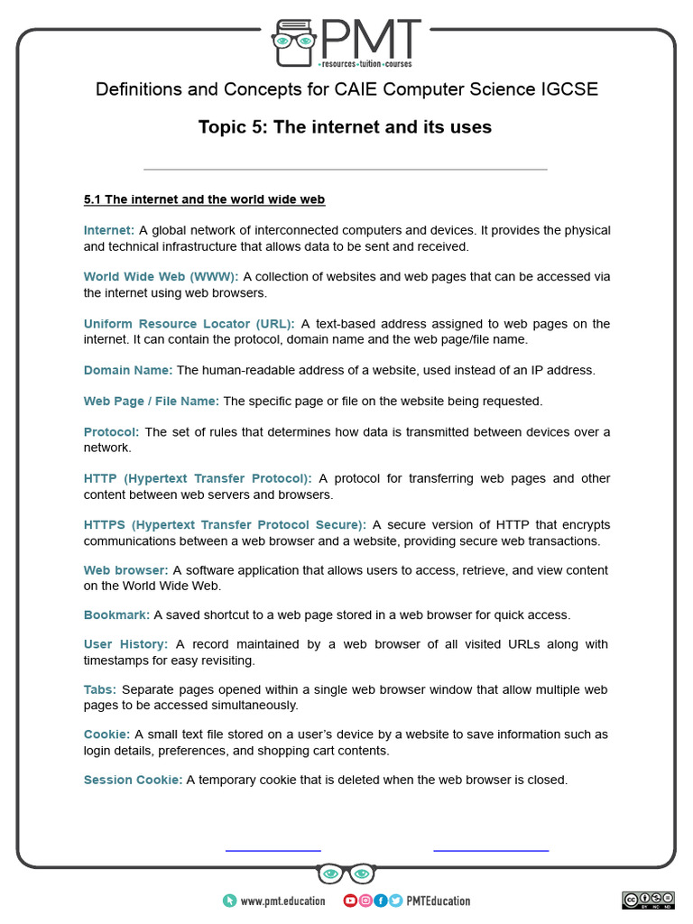 Definitions On CH - 5 Computer | PDF | World Wide Web | Internet & Web