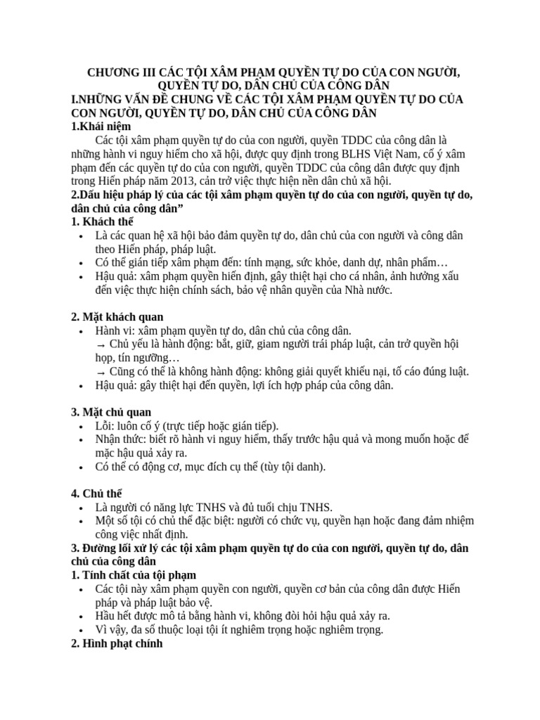 Chương III Các Tội Xâm Phạm Quyền Tự Do Của Con Người | PDF